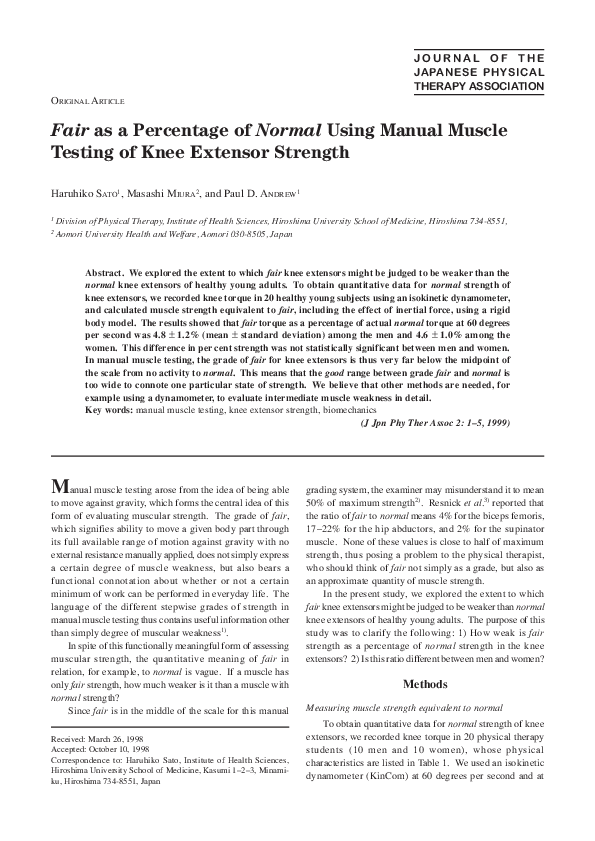 (PDF) Fair as a Percentage of Normal Using Manual Muscle Testing of ...