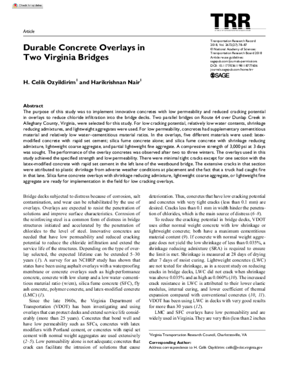 (PDF) Durable Concrete Overlays in Two Virginia Bridges