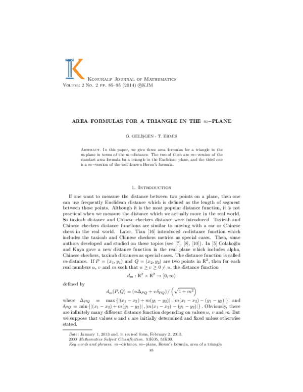 (PDF) AREA FORMULAS FOR A TRIANGLE IN THE m-PLANE
