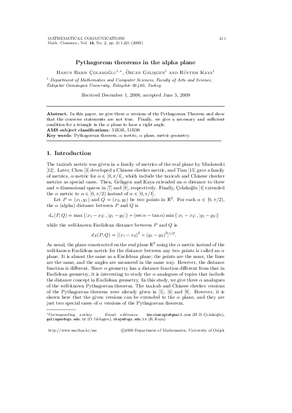 Pythagorean theorems in the alpha plane