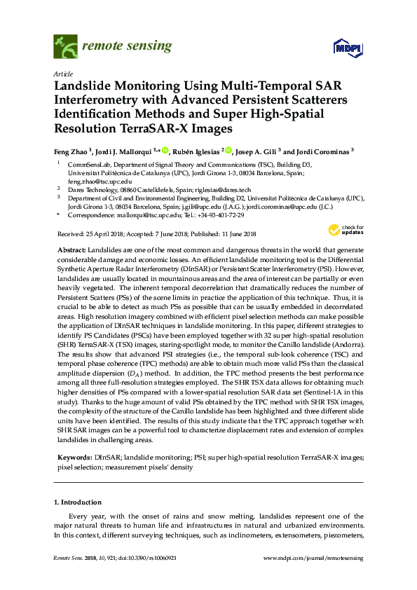 Pdf Landslide Monitoring Using Multi Temporal Sar Interferometry With