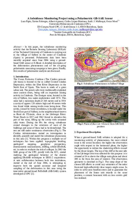 Pdf A Subsidence Monitoring Project Using A Polarimetric Gb Sar