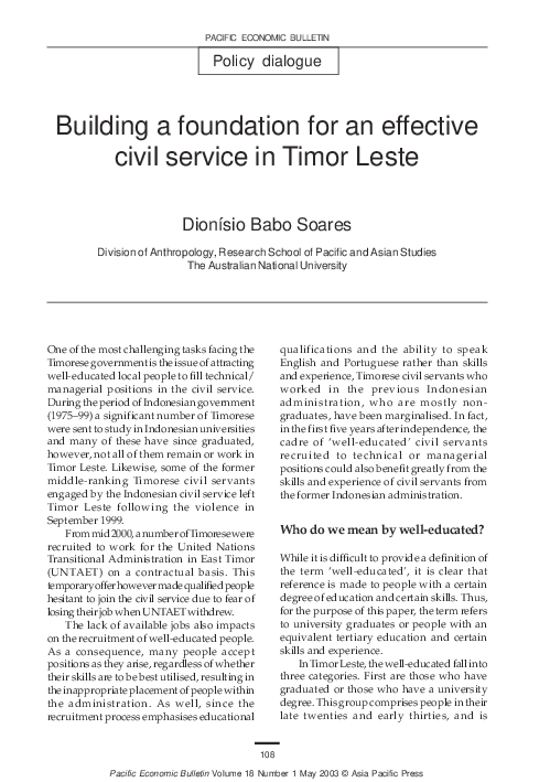 (PDF) Building a foundation for an effective civil service in Timor Leste
