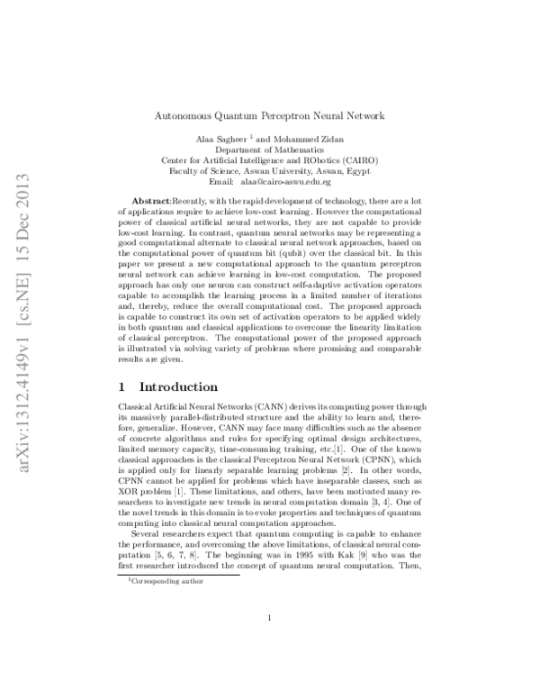 (PDF) Autonomous Quantum Perceptron Neural Network