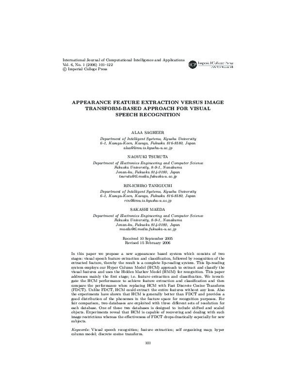 (PDF) Appearance Feature Extraction Versus Image Transform-Based ...