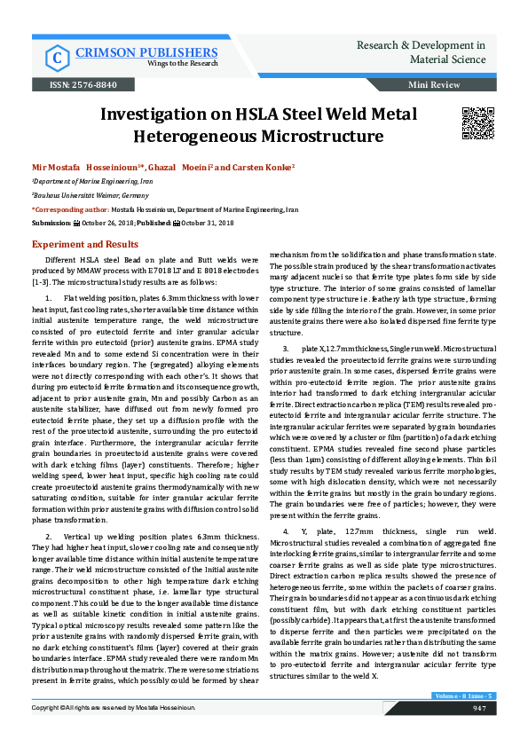 (PDF) Investigation on HSLA Steel Weld Metal Heterogeneous Microstructure