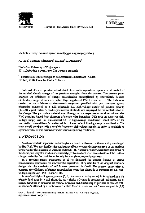 (PDF) Particle charge neutralization in roll-type electroseparators