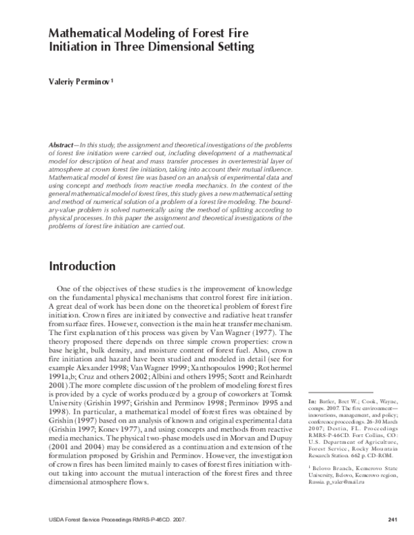 (PDF) Mathematical Modeling of Crown Forest Fires Initiation