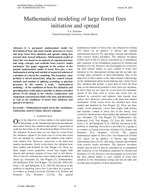 (PDF) Mathematical Modeling of Large Forest Fires Initiation and Spread
