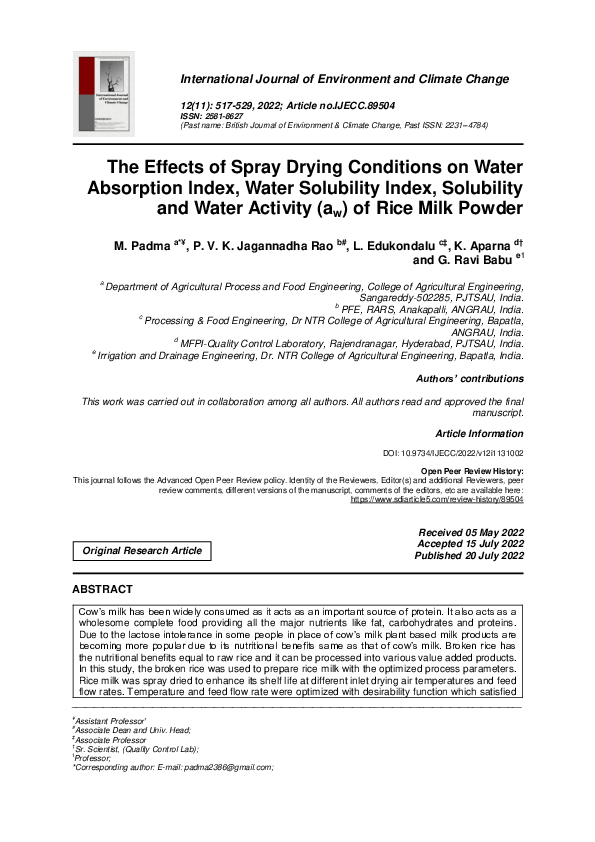 (PDF) The Effects of Spray Drying Conditions on Water Absorption Index ...