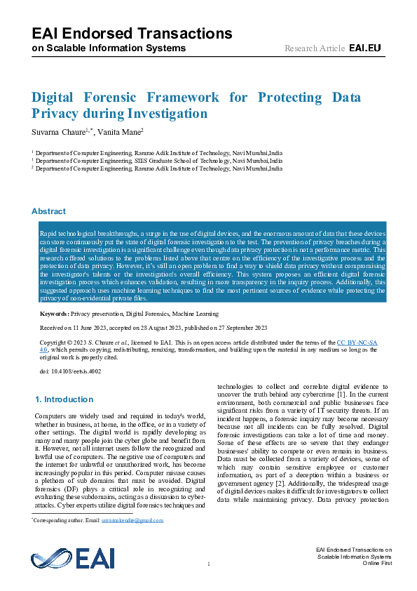 (PDF) Digital Forensic Framework for Protecting Data Privacy during Investigation