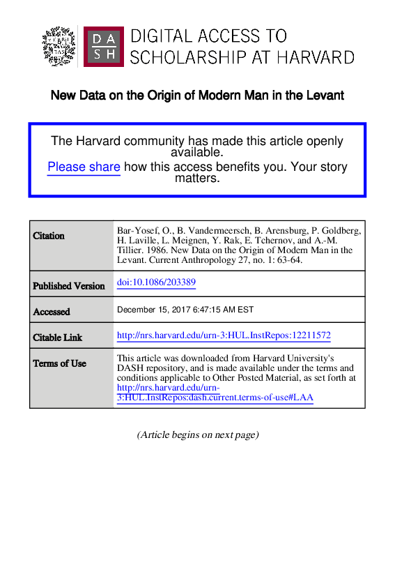 (PDF) New Data on the Origin of Modern Man in the Levant