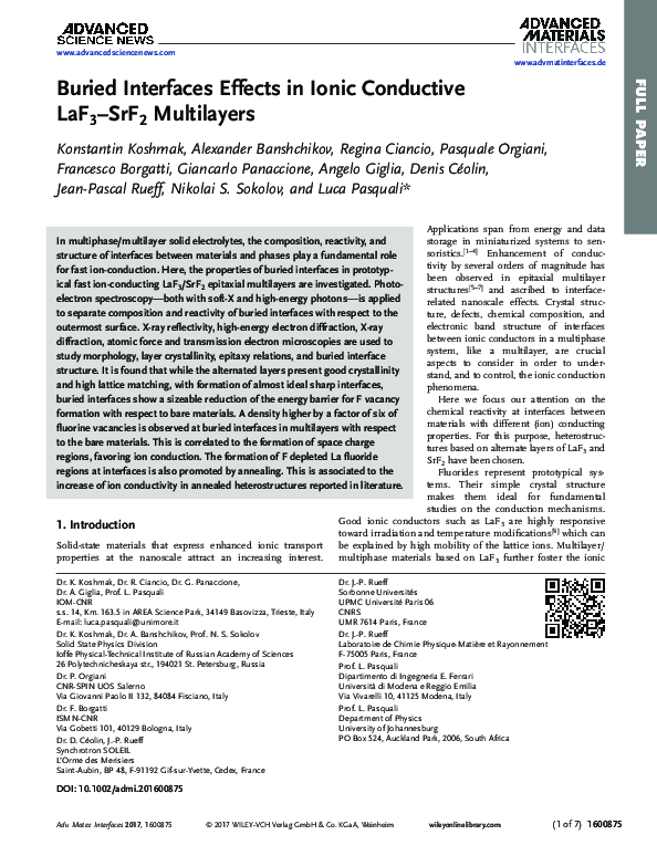 (PDF) Buried Interfaces Effects in Ionic Conductive LaF3 -SrF2 Multilayers