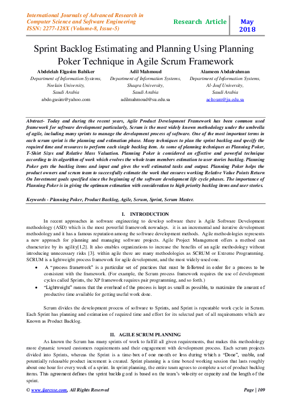(PDF) Sprint Backlog Estimating and Planning Using Planning Poker ...