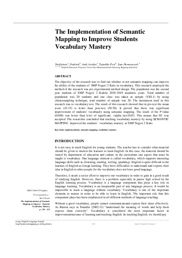 (PDF) The Implementation Of Semantic Mapping To Improve Students ...