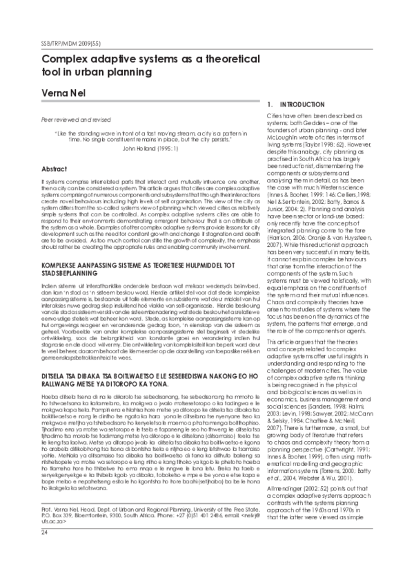(PDF) Complex adaptive systems as a theoretical tool in urban planning
