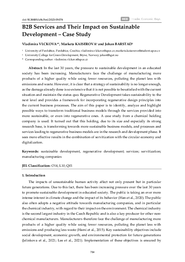 (PDF) B2B Services and Their Impact on Sustainable Development – Case Study