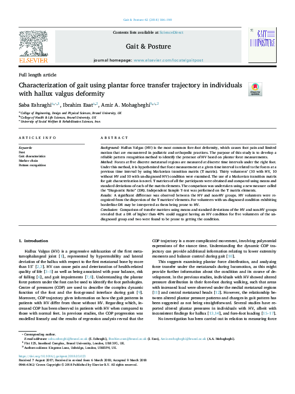 (PDF) Characterization of gait using plantar force transfer trajectory ...