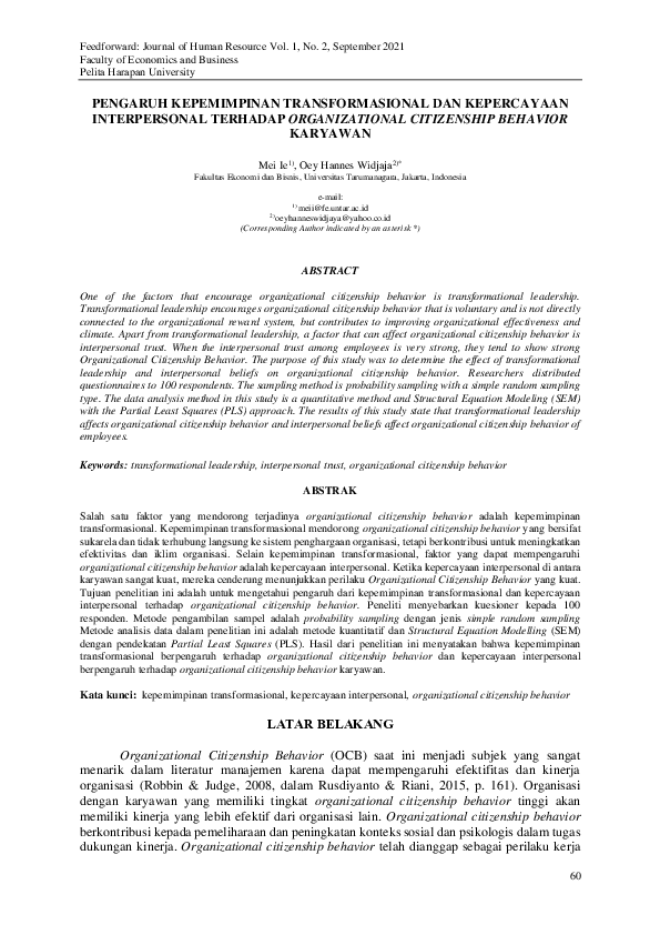 (PDF) Pengaruh Kepemimpinan Transformasional Dan Kepercayaan Interpersonal Terhadap ...