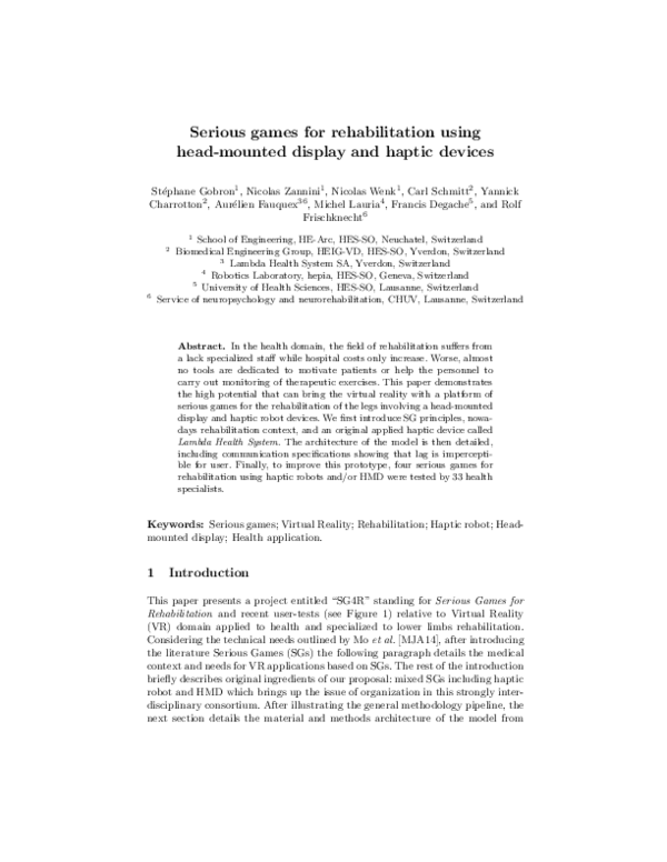 (PDF) Serious Games for Rehabilitation Using Head-Mounted Display and Haptic Devices