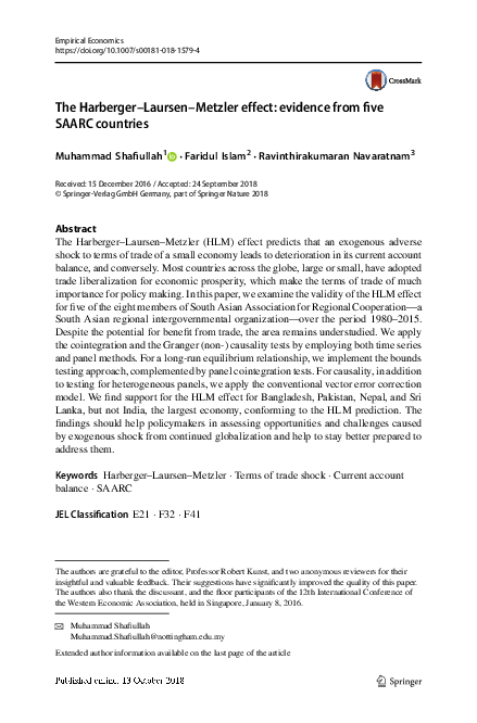 (PDF) The Harberger–Laursen–Metzler effect: evidence from five SAARC ...