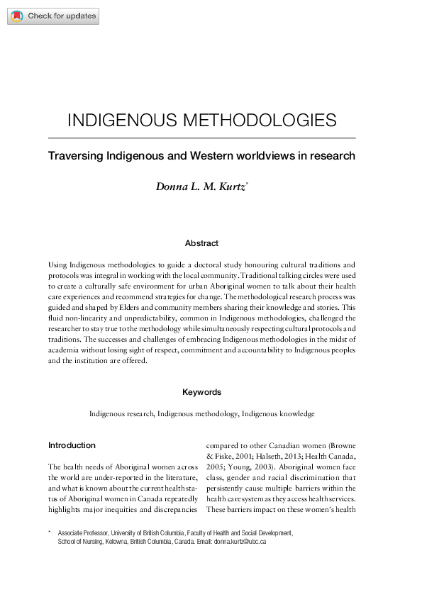 (PDF) Indigenous Methodologies: Traversing Indigenous and Western worldviews in research
