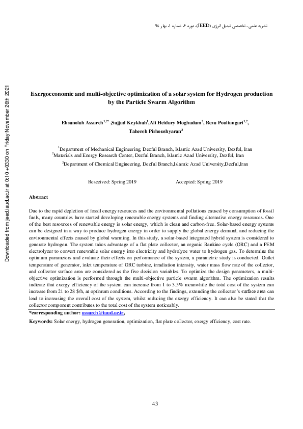 Pdf Exergoeconomic And Multi Objective Optimization Of A Solar System For Hydrogen Production