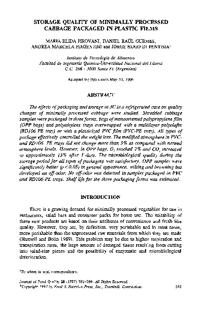 (PDF) Storage Quality of Minimally Processed Cabbage Packaged in ...