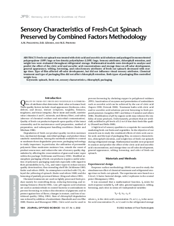 (PDF) Sensory Characteristics of Fresh-Cut Spinach Preserved by ...