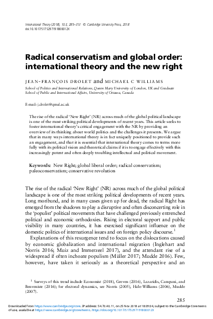 (PDF) Radical conservatism and global order: international theory and ...