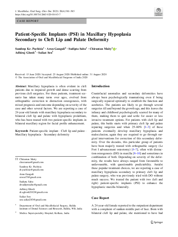 (PDF) Patient-Specific Implants (PSI) in Maxillary Hypoplasia Secondary ...