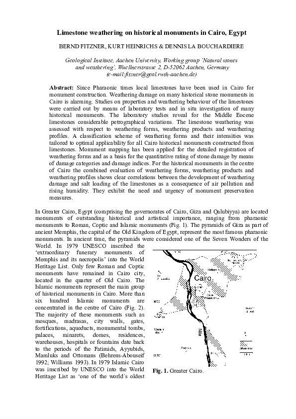(PDF) Limestone weathering of historical monuments in Cairo, Egypt