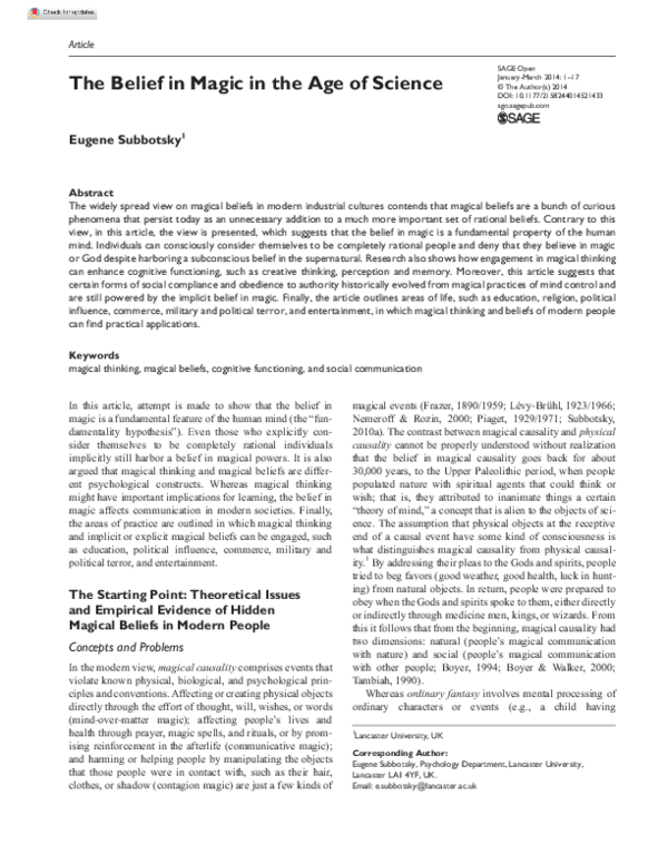 (PDF) The Belief in Magic in the Age of Science