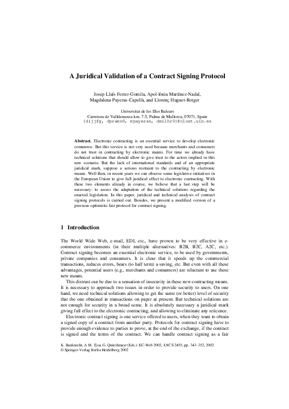(PDF) A Juridical Validation of a Contract Signing Protocol