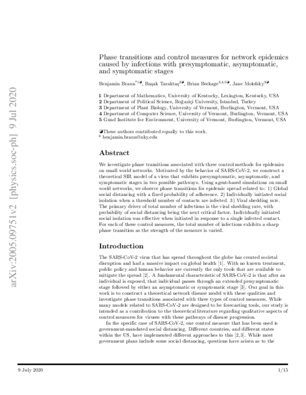 (PDF) Phase transitions and control measures for network epidemics caused by infections with ...