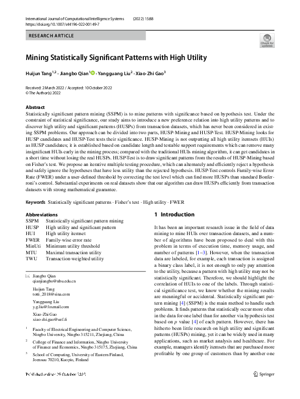(PDF) Mining Statistically Significant Patterns with High Utility