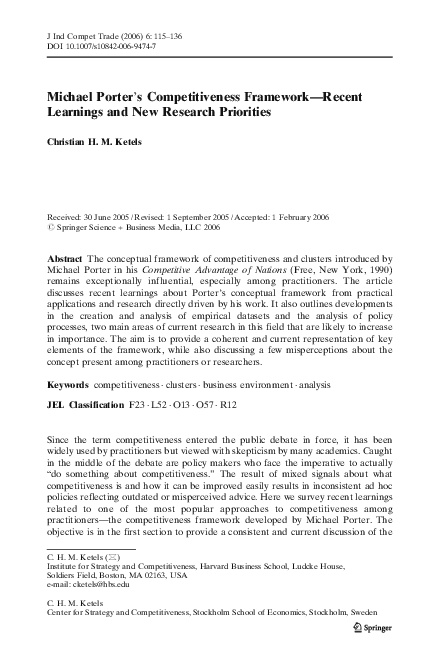 (PDF) Michael Porter’s Competitiveness Framework—Recent Learnings and ...
