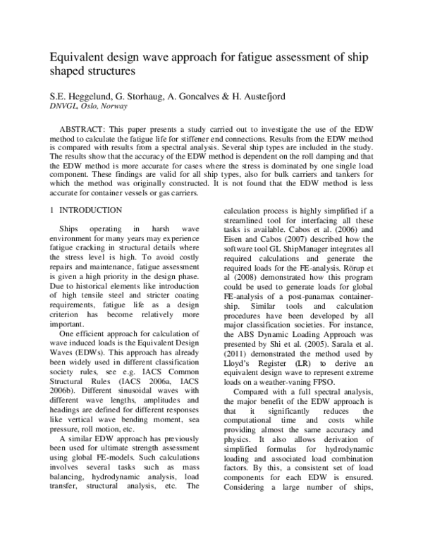 (PDF) Equivalent design wave approach for fatigue assessment of ship ...