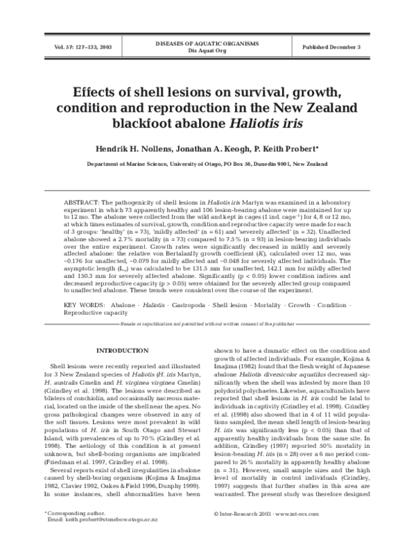 (PDF) Effects of shell lesions on survival, growth, condition and ...