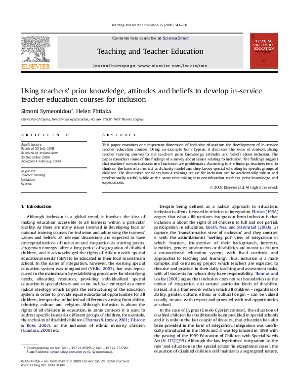 (PDF) Using teachers' prior knowledge, attitudes and beliefs to develop ...