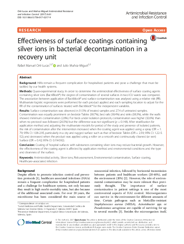 (PDF) Effectiveness of surface coatings containing silver ions in ...