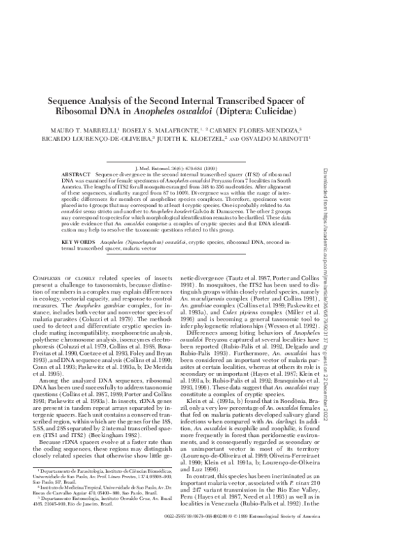 (PDF) Sequence Analysis of the Second Internal Transcribed Spacer (ITS2 ...