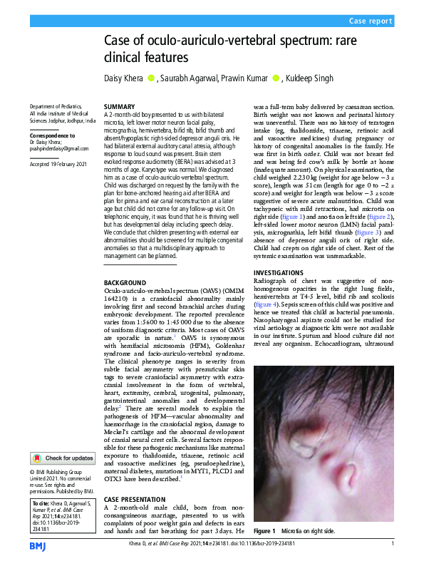 (PDF) Case of oculo-auriculo-vertebral spectrum: rare clinical features