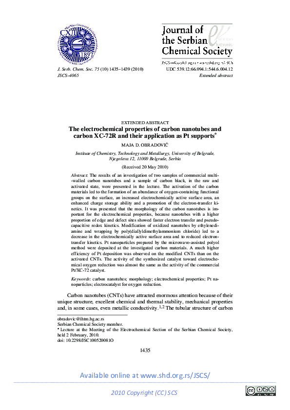 (PDF) The electrochemical properties of carbon nanotubes and carbon XC ...