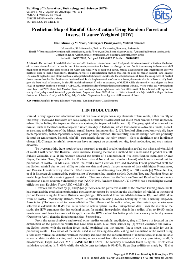 Pdf Prediction Map Of Rainfall Classification Using Random Forest And Inverse Distance
