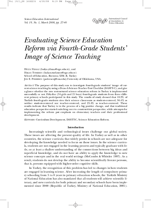 (PDF) Evaluating Science Education Reform in Turkey: 4th Grade Students ...