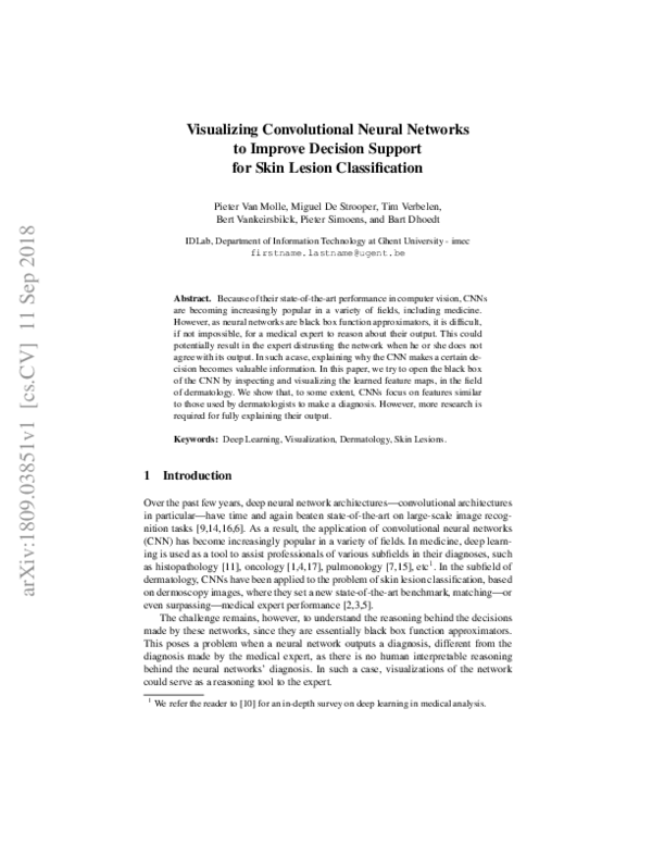 (PDF) Visualizing Convolutional Neural Networks to Improve Decision Support for Skin Lesion ...