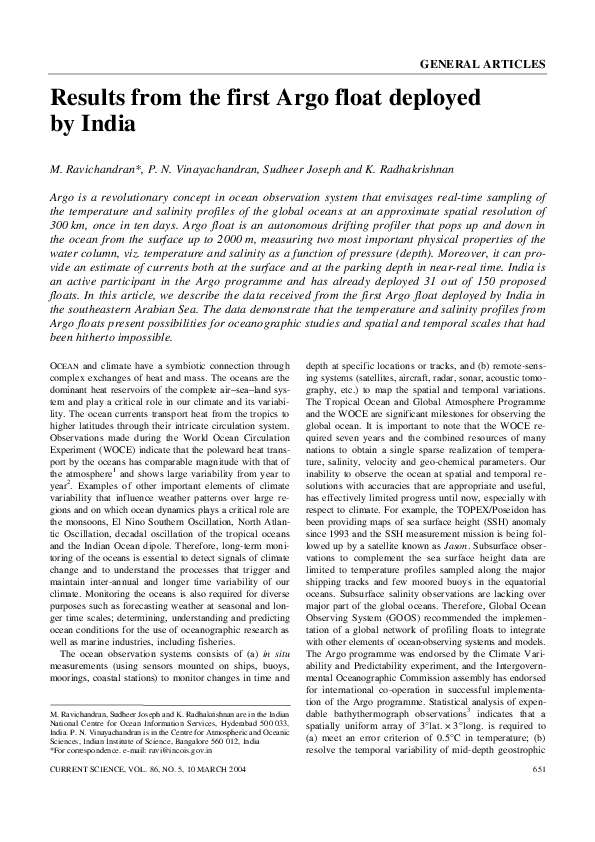 (PDF) Results from the first Argo float deployed by India