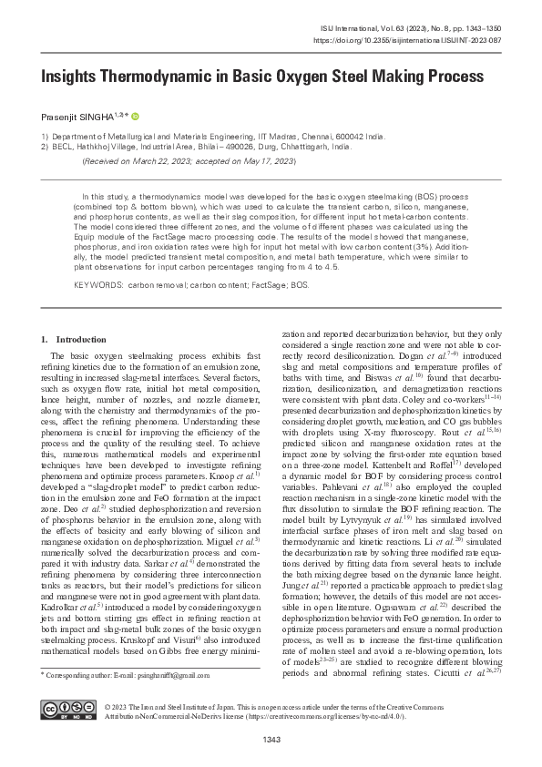 (PDF) Insights Thermodynamic in Basic Oxygen Steel Making Process