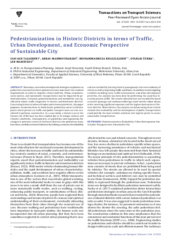 (PDF) Pedestrianization in Historic Districts in terms of Traffic ...